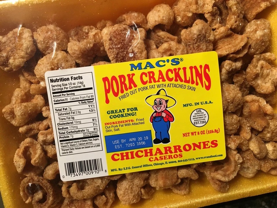 Mac's pork cracklins/chicharrones caseros fried out pork fat 8 oz X 4 ...