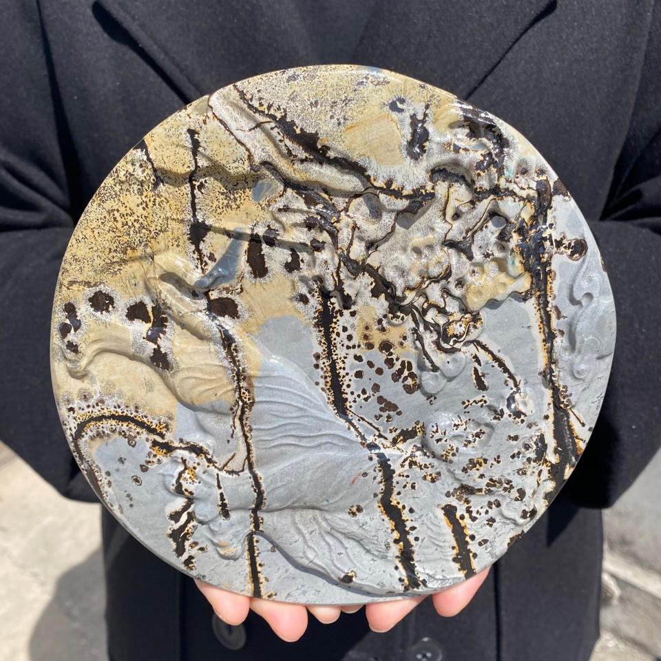 2.84LB Natural jasper disc quartz crystal tiger reiki Carving ...