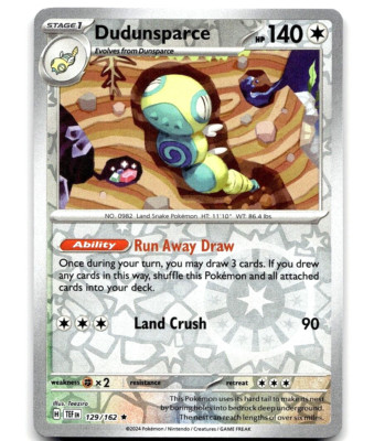 Dudunsparce Rare Reverse Holo Pokemon TCG Card 129/162 | eBay