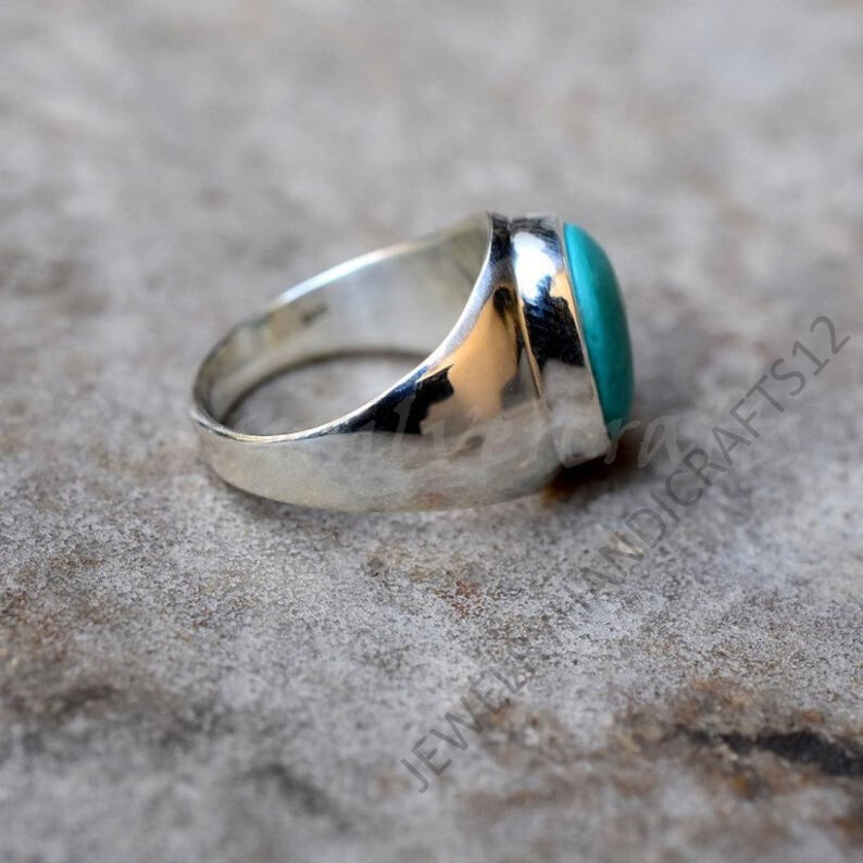 925 Sterling Silver Ring, Firoza Turquoise Gemstone Handmade Men's Gift ...