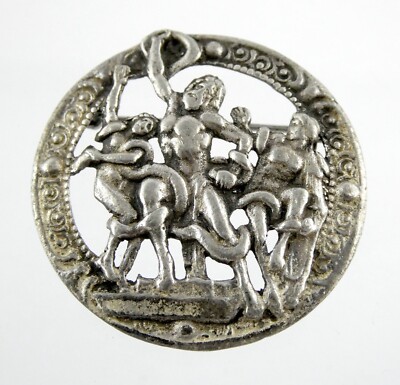 Vintage Unmarked Sterling Silver Neoclassical Greco Roman Circle Brooch ...