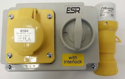 2 X INDUSTRIAL SWITCHED INTERLOCKED SOCKET & PLUG 110v YELLOW 16a ...