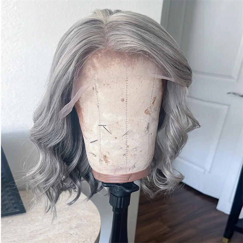 13x4 Lace front Wig Brazilian Remy Human Hair Wig Grey Blonde Body Wave ...