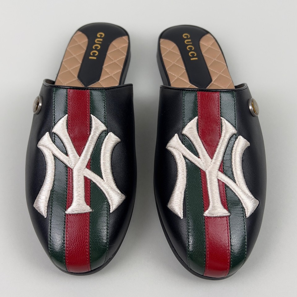 New GUCCI NY Yankees Web mule black leather 4.5 G or 8.5 US 38.5 EUR ...