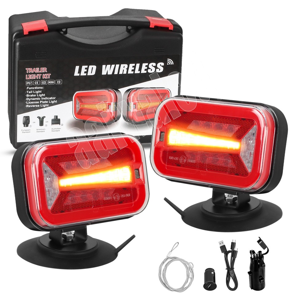 2x Wireless Trailer Lights Magnetic Kit with 7-Pin Transmitter ...