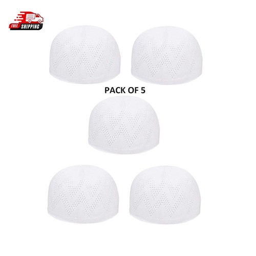 5x Men's White Topi, Kufi Islamic Skull Cap, Muslim Prayer Kufi, Head ...