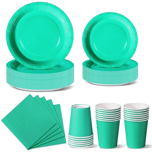 Nkaiso Anniversaire Vaisselle de fete 96 Pièces Bleu Vert Party ...