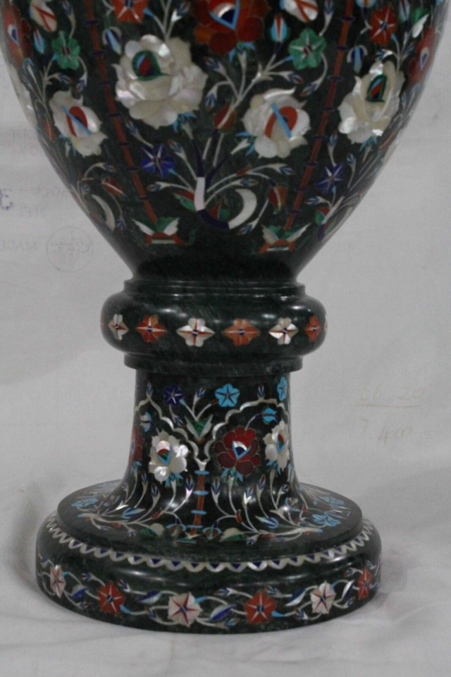 Green Marble Vase Semi Precious Stone Inlay Work Flower Pot for Garden ...
