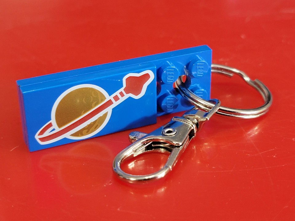 Lego Keychain Classic Space Logo 2x6 Blue Vintage Astronaut Moon Gold ...