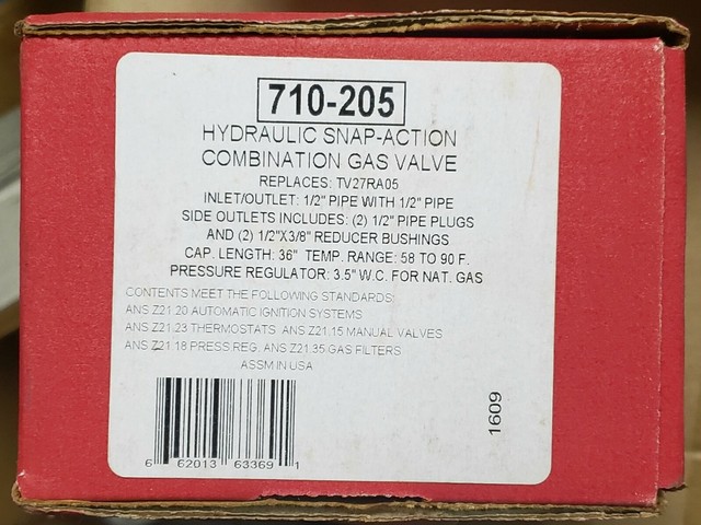 Robertshaw 710-205 Low-Profile Hydraulic Snap Action Gas Valve for sale ...