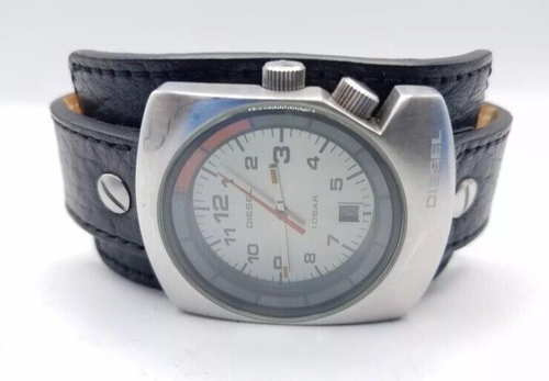 Authentic DIESEL Silver Watch Leather Band - Blackout Face, DZ-2046 ...