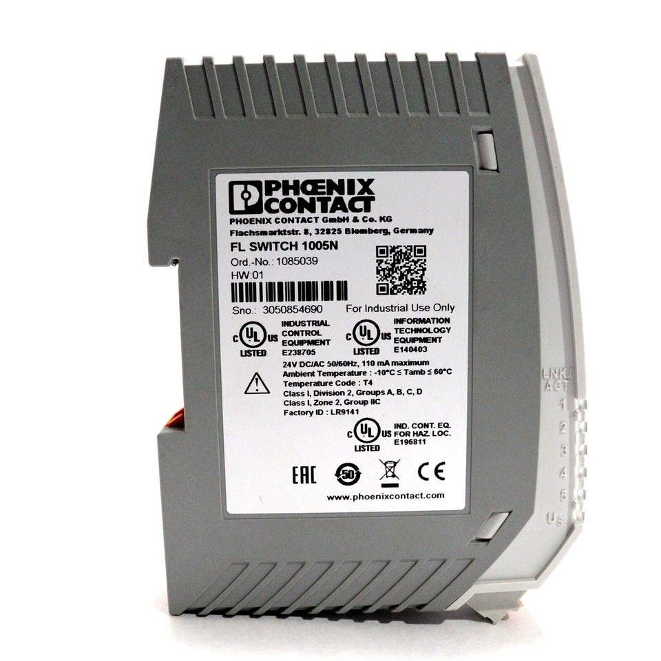 PHOENIX CONTACT FL 5 PORT INDUSTRIAL ETHERNET SWITCH 1005N 1085039 | eBay