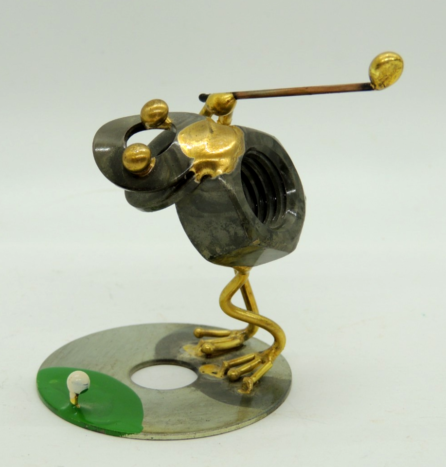 Vintage Arthur W. Ward Sculpture Frog Golfing Nuts and Bolts Metal ...