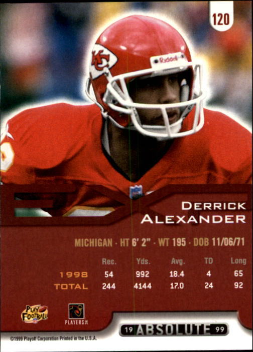1999 Absolute EXP Football Card #120 Derrick Alexander WR | eBay