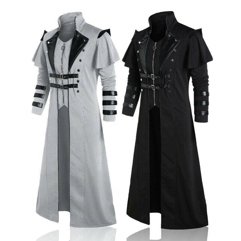 Men‘S Cloak Costume Jacket Retro Long Trench Cape Medieval Steampunk ...