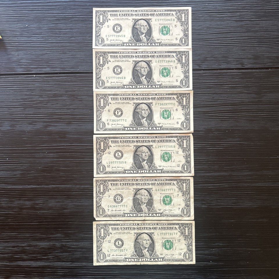 Lot of (6) 777 7777 Fancy Serial Number One Dollar Bills Lucky 7s ...