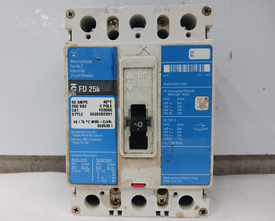 Westinghouse 50 Amp Industrial Circuit Breaker 3 Pole 600 VAC 25kA ...