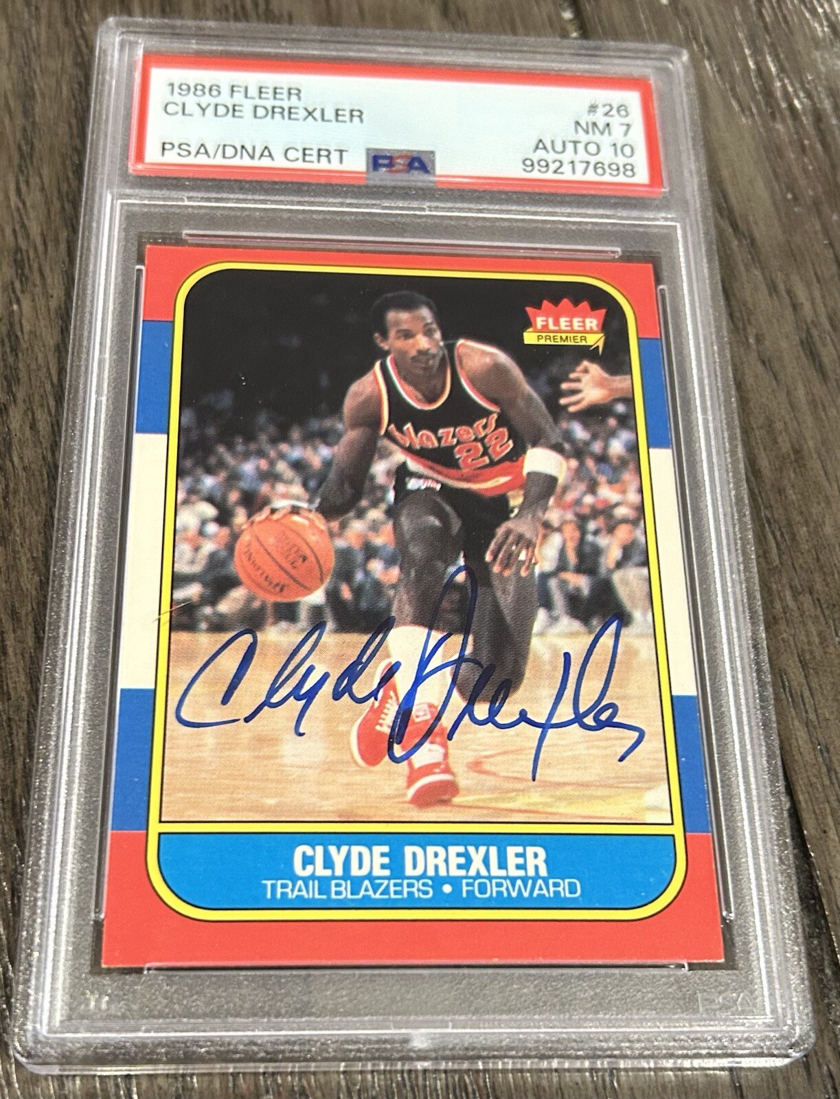 Clyde Drexler Houston Blazers 1986 Fleer PSA 7 10 Signed Auto HOF RC ...