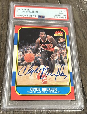 Clyde Drexler Houston Blazers 1986 Fleer PSA 7 10 Signed Auto HOF RC ...