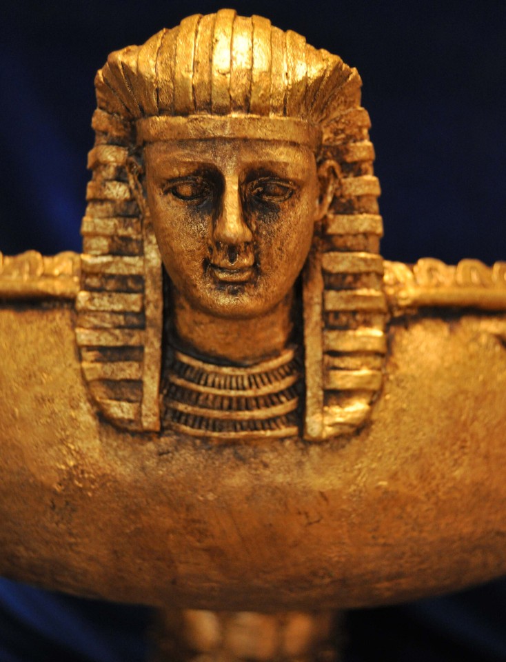 EGYPTIAN WINGED SPHINX BOWL PHARAOH DECO REVIVAL GILT RELIEF BUST ...