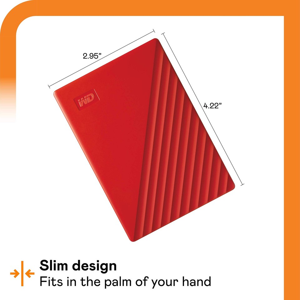 WD 5TB My Passport Portable External Hard Drive Red USB 3.1 Password ...