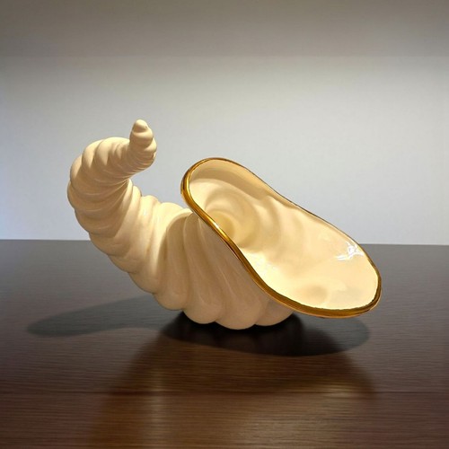 Vintage Atlantic Mold Cornucopia Ceramic Vase 1971 Ivory w Gold Tone ...