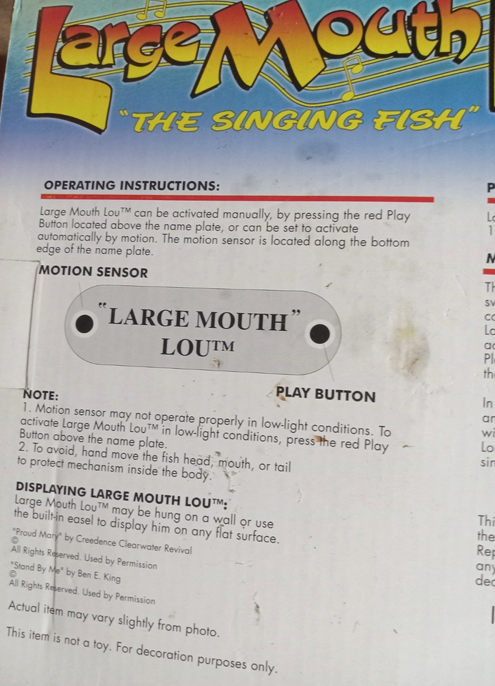 Large Mouth Lou Singing Fish Billy Bass lot w Box NR solid as is | eBay