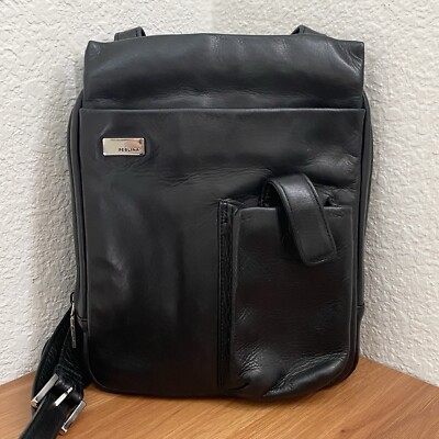 Vintage PERLINA New York Black Genuine Leather Sling Crossbody Bag EUC ...