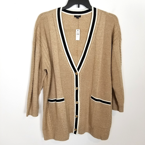 Talbots Women Plus Cable Knit Varsity Longline Button-Front Cardigan Sz ...