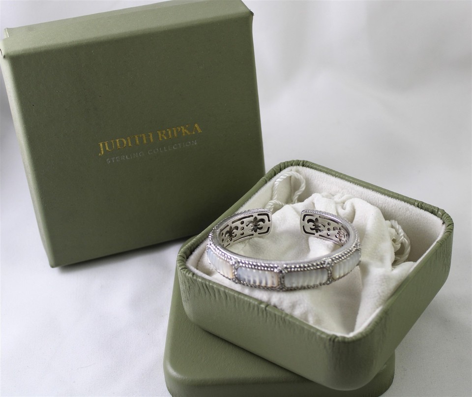 Judith Ripka Sterling Silver Ribbed Mother of Pearl Kick Cuff Bracelet ...