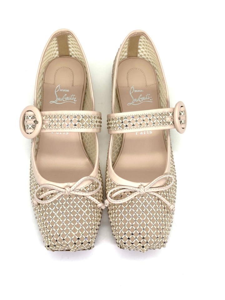 Christian Louboutin MAMASTRAPITINA Strass Crystal Mesh Ballerina Flats ...