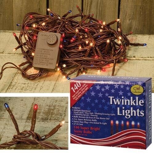 Twinkle Light Strand 140Teeny Bulbs 26ft Brown Cord-Red White Blue ...