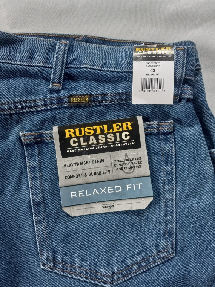 Wrangler Rustler Classic Relaxed Fit Denim Shorts 100% Cotton Mens SZ ...