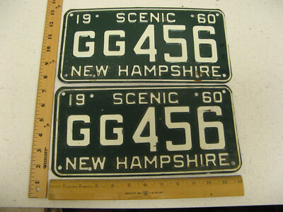 1960 60 NEW HAMPSHIRE NH LICENSE PLATE PAIR SET # GG456 GRAFTON COUNTY ...
