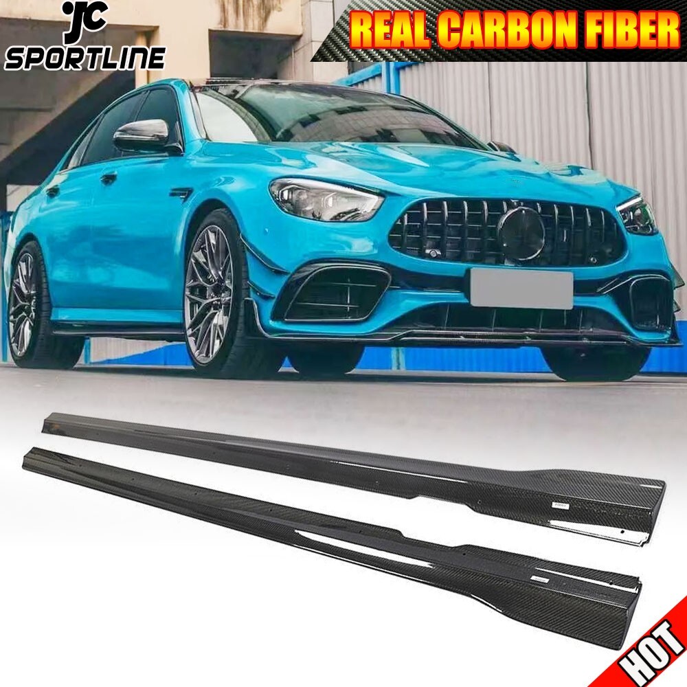 REAL CARBON Side Skirts Extension Lips For Mercedes W213 E43 E53 E63 ...
