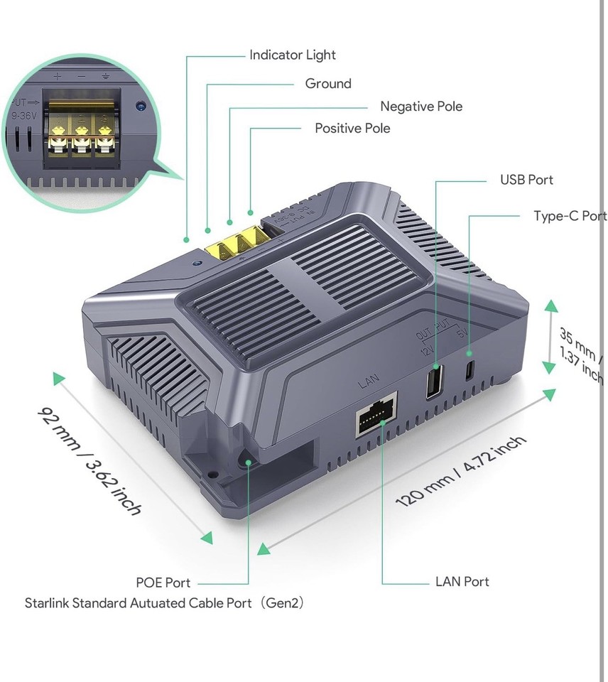 Starlink Mini PoE Injector & 12V Adapter Splitter Kit, 5 in 1 GigE ...