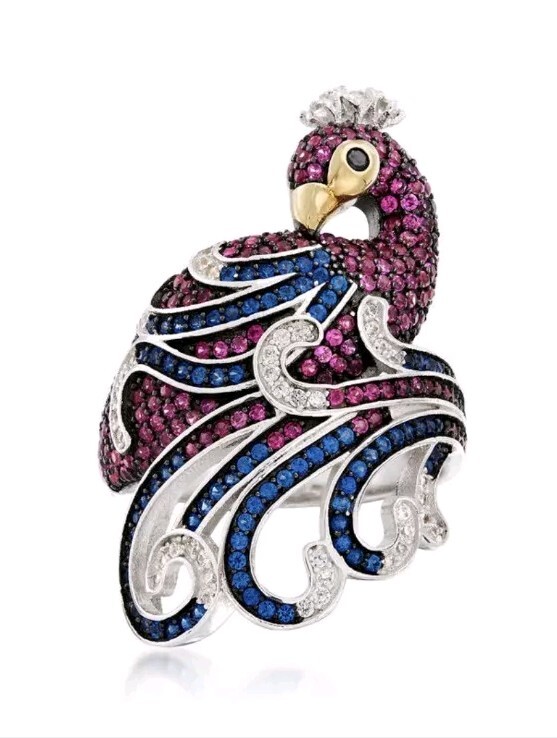 Ross Simons sterling silver Pink Blue Peacock lab created Ring cz ...