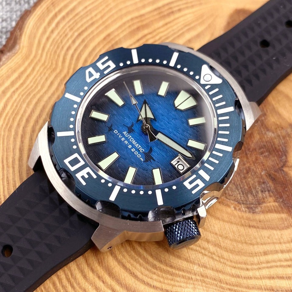 42mm Monster Deep Sea Blue Dial Japan NH35 AR Sapphire 200m Waterproof ...