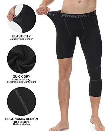 Men's One Leg Compression Pants Tights, 3/4 Basketball Leggings, Capri ...