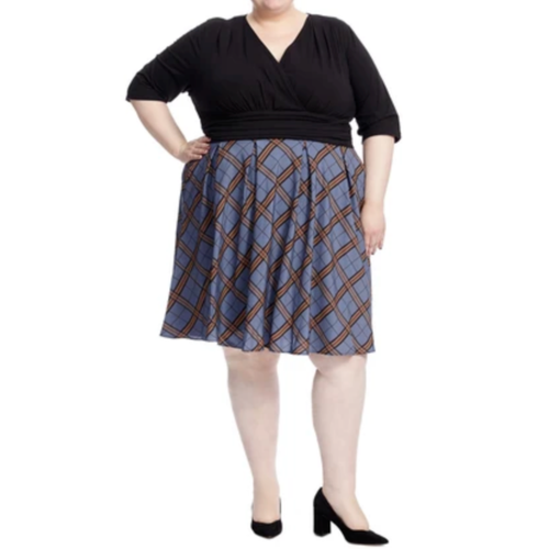 plus size 30W eShakti Plaid Mixed Media Desk to Dinner Wear to Work ...
