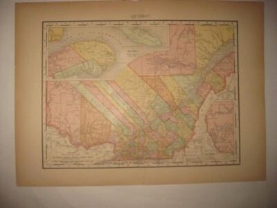 FINE ANTIQUE 1895 QUEBEC OTTAWA CANADA DATED MAP RAILROAD & STOPS ...