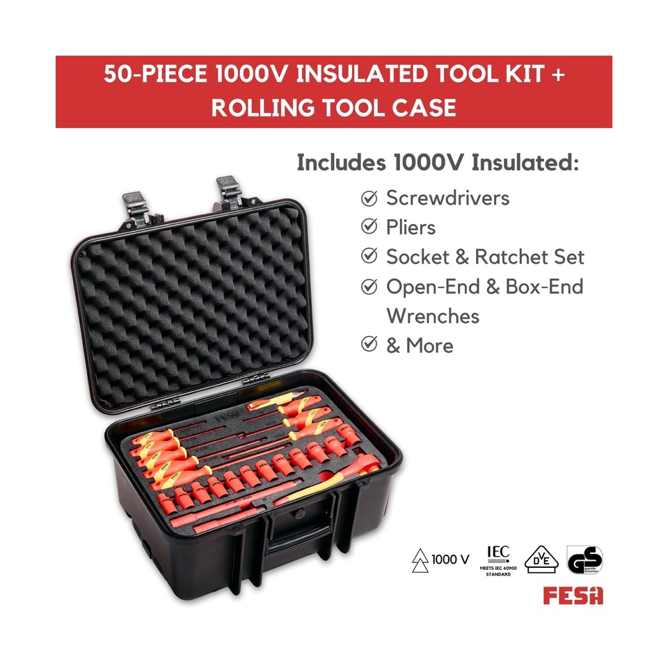 FESA Electrician Insulated Tool Set - 50-Piece 1000V Insulated Tool Kit ...