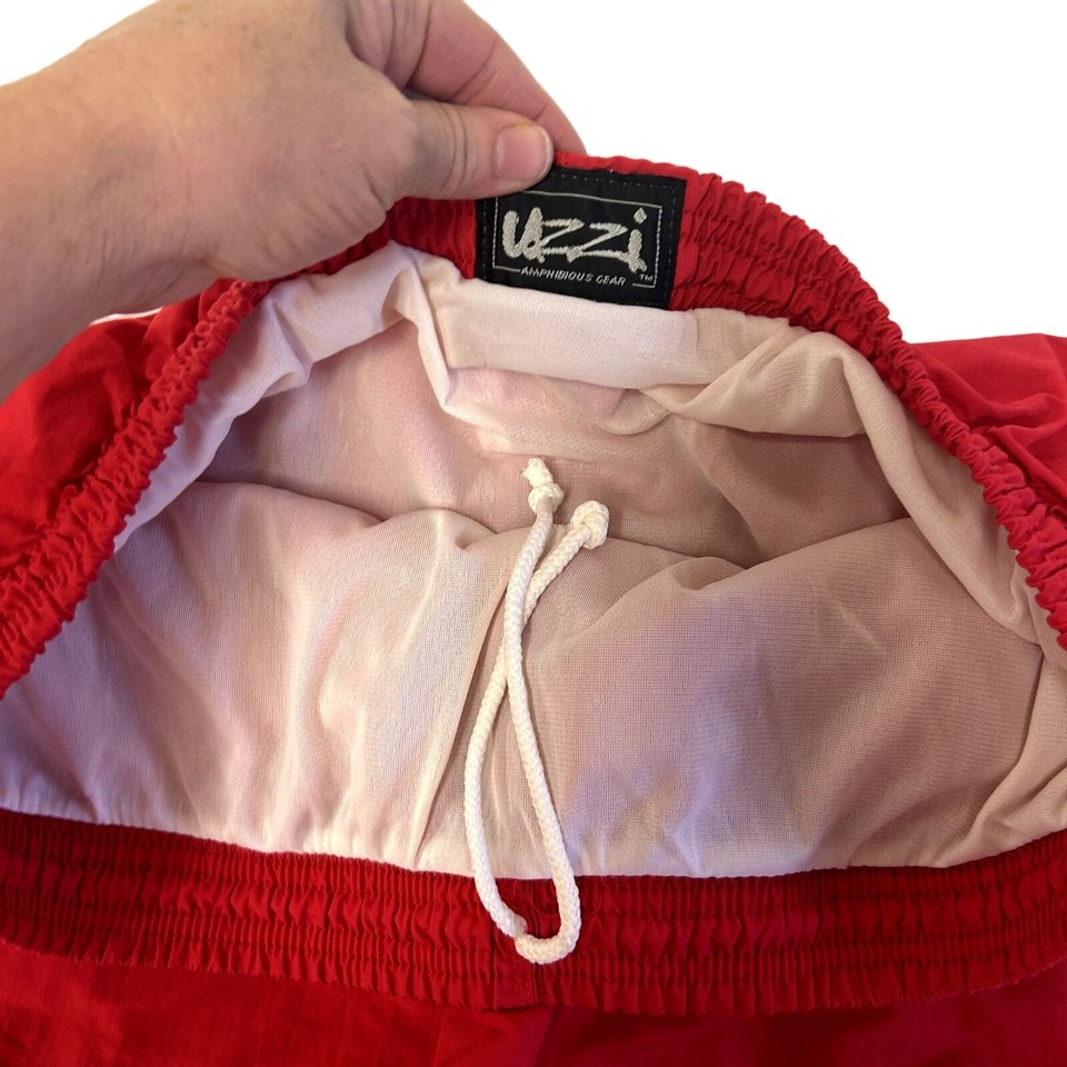 Vintage 90's UZZI Amphibious Gear Men Red Nylon Swim Trunks SURFER ...