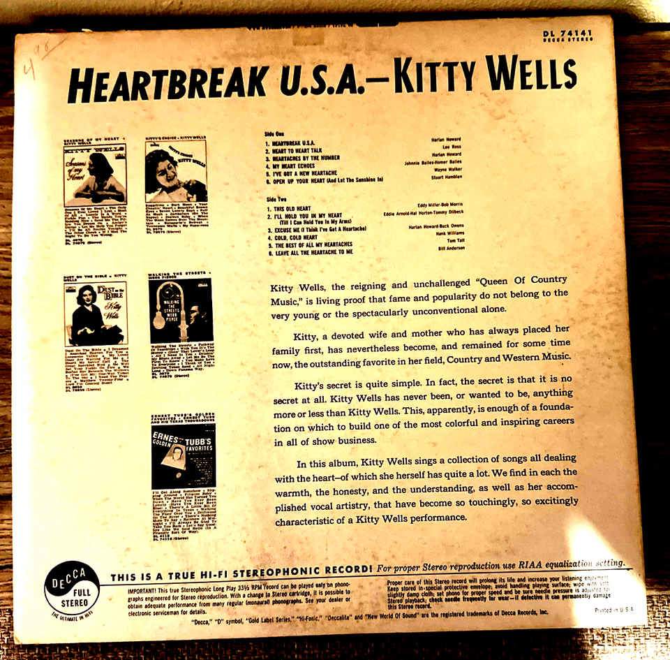 Kitty Wells, Heartbreak USA, Decca DL 74141, Stereo Tested | eBay