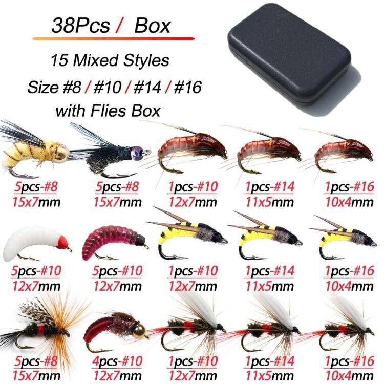 24-126Pcs Fly Fishing Nymph Flies Assortment Wet Fly for Trout with Fly ...