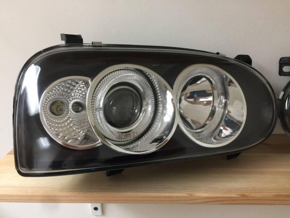 For 1993-1998 VW Golf MK3 Black Headlights Lamps Dual Halo Projector LH ...