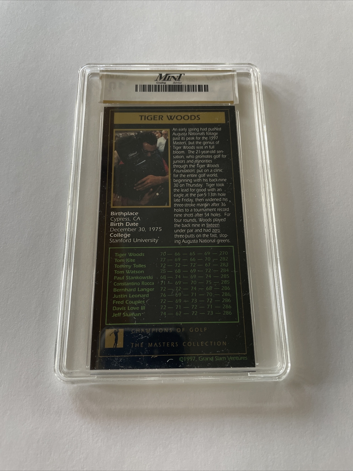 1997 Grand Slam Tiger Woods Rookie Card - Graded Mint Grading Service ...