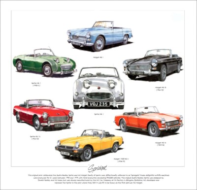 SPRIDGET - FINE ART PRINT - Austin Healey Sprite & MG Midget Mk1 Mk3 ...