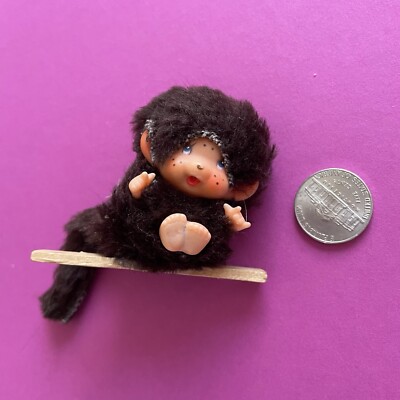 Vtg Plush Monchichi Mini Monkey Doll Sitting On Wood Adorable! | eBay