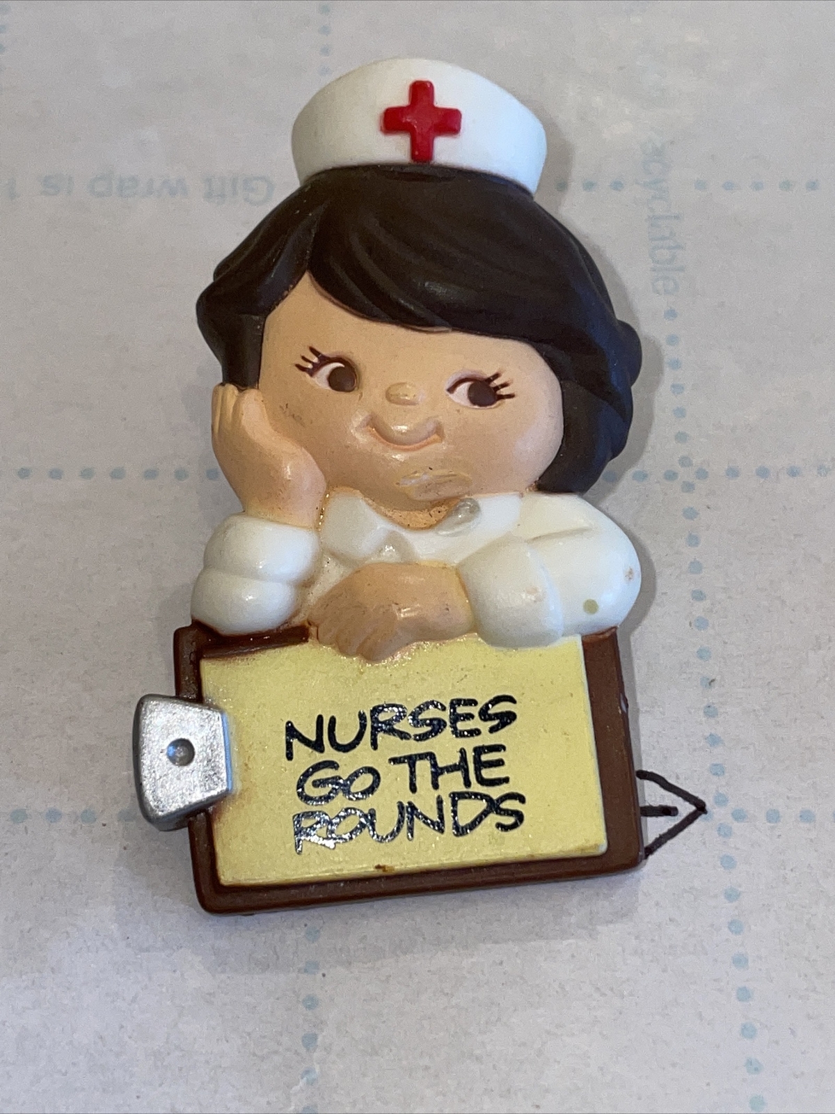 VTG 1983 Enesco Nurse Brooch Nurses Go The Rounds Plastic Brooch Pin RN ...